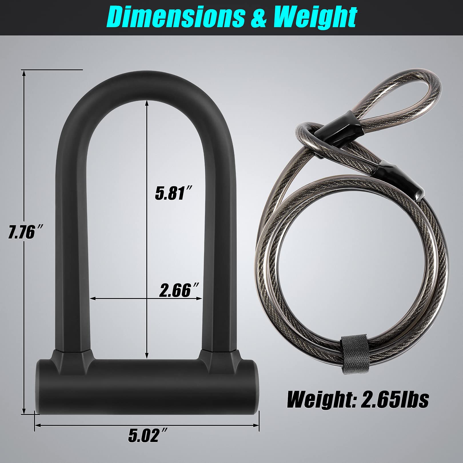BIKFUN Bike Locks - Heavy Duty U Lock Set with 5 Feet Security Steel Cable & Mounting Bracket Anti Theft Bicycle Secure Lock