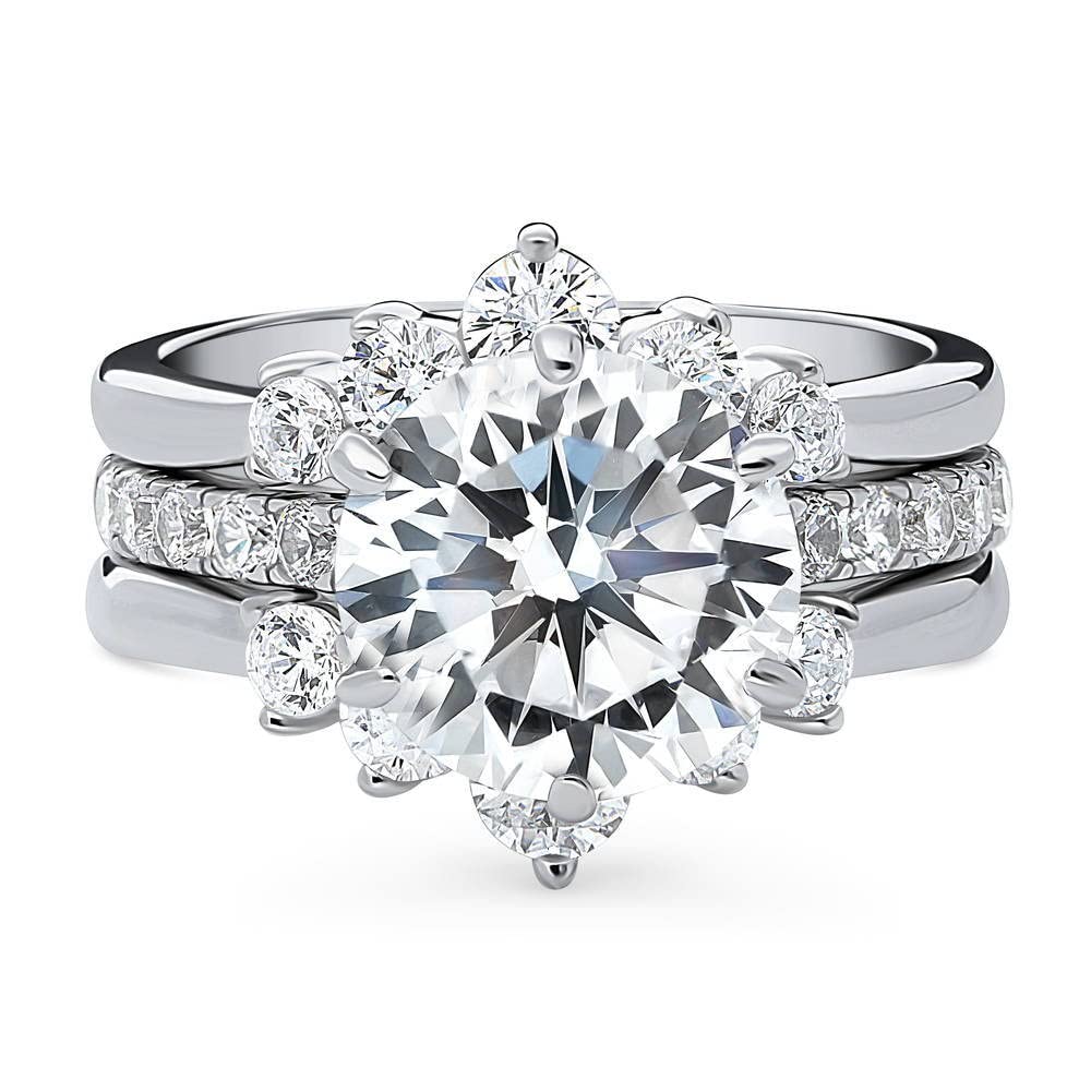 BERRICLE Sterling Silver 5-Stone Wedding Engagement Rings Cubic Zirconia CZ Solitaire Ring Set for Women, Rhodium Plated Size 5.5