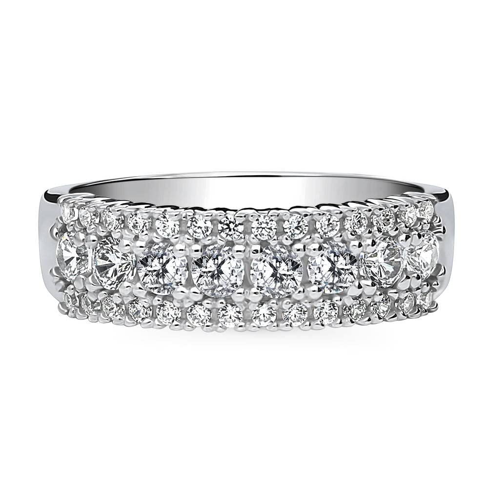 BERRICLE Sterling Silver Wedding Rings Cubic Zirconia CZ Statement Anniversary Half Eternity Ring for Women, Rhodium Plated Size 7