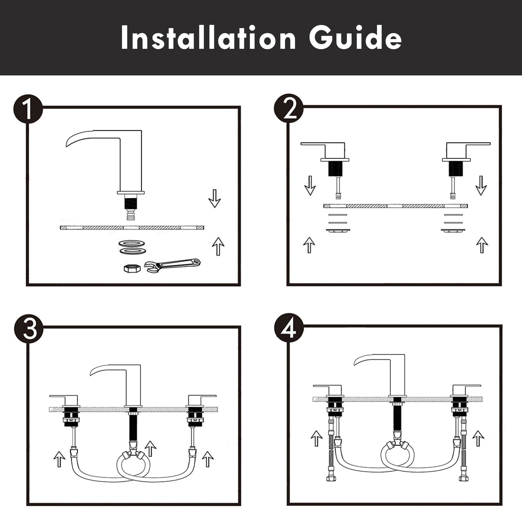 CEINOL Waterfall Bathroom Faucet Matte Black, Bathroom Sink Faucet 3 Hole, Widespread Bathroom Faucet Set with Pop Up Drain and Hose