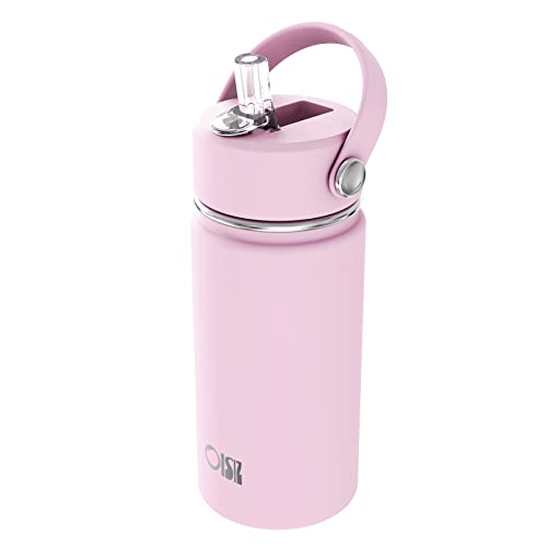 Oisiz Kids Water Bottle with Straw Lid 14oz, Vacuum Insulated 316 Stainless Steel Water Bottles for Kids for School, Leakproof Toddler Water Bottle, BPA Free and Keep Cold for 24 Hours, Cherry Blossom