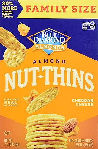 Blue Diamond Almonds Nut-Thins Gluten Free Cracker Crisps, Cheddar Cheese, Family Size, 7.7 oz