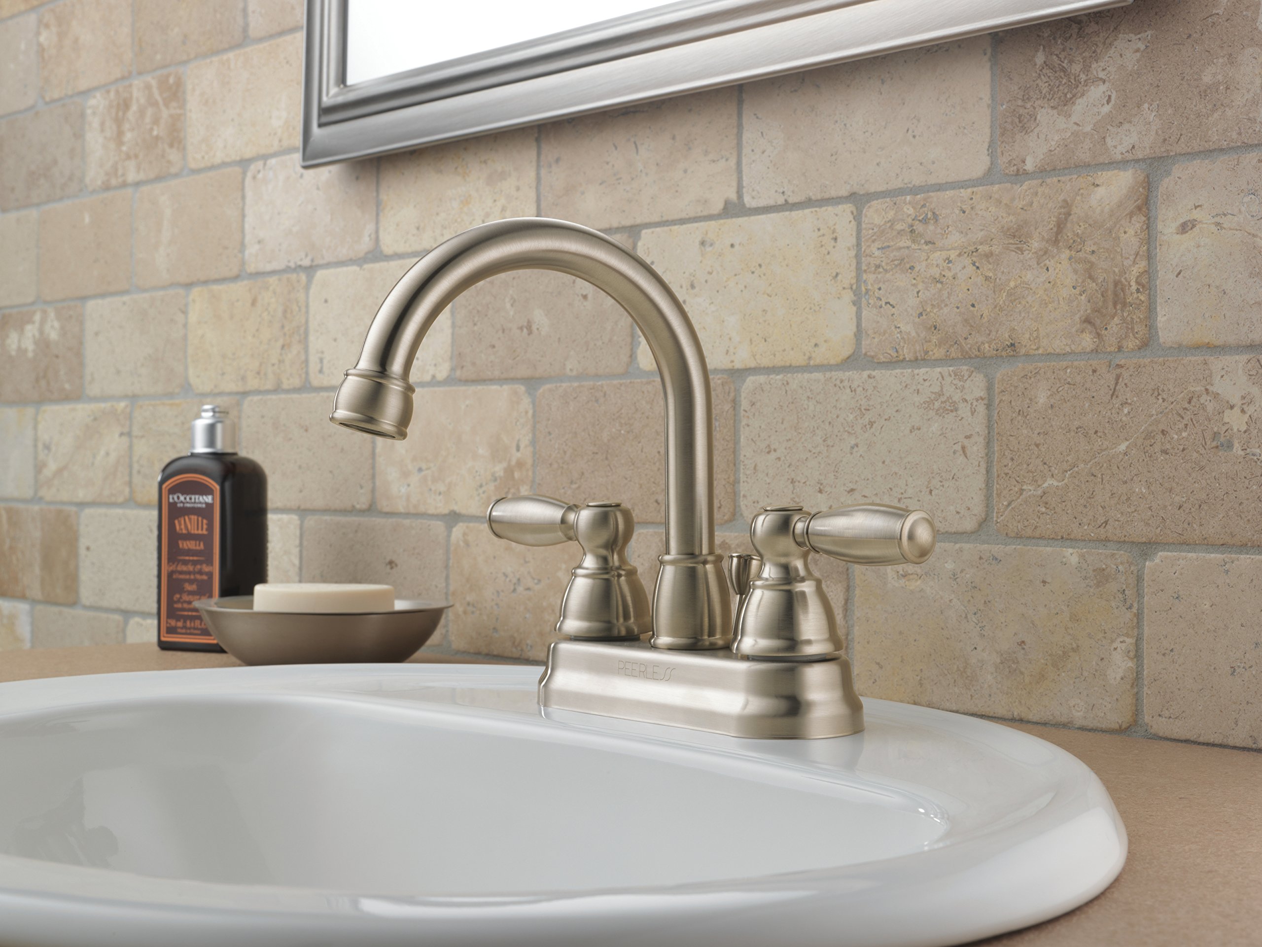 DELTA FAUCET Peerless Claymore Centerset Bathroom Faucet, Brushed Nickel Bathroom Sink Faucet, 2 Handle Bathroom Faucet, Pop-Up Drain Assembly, Brushed Nickel P299685LF-BN