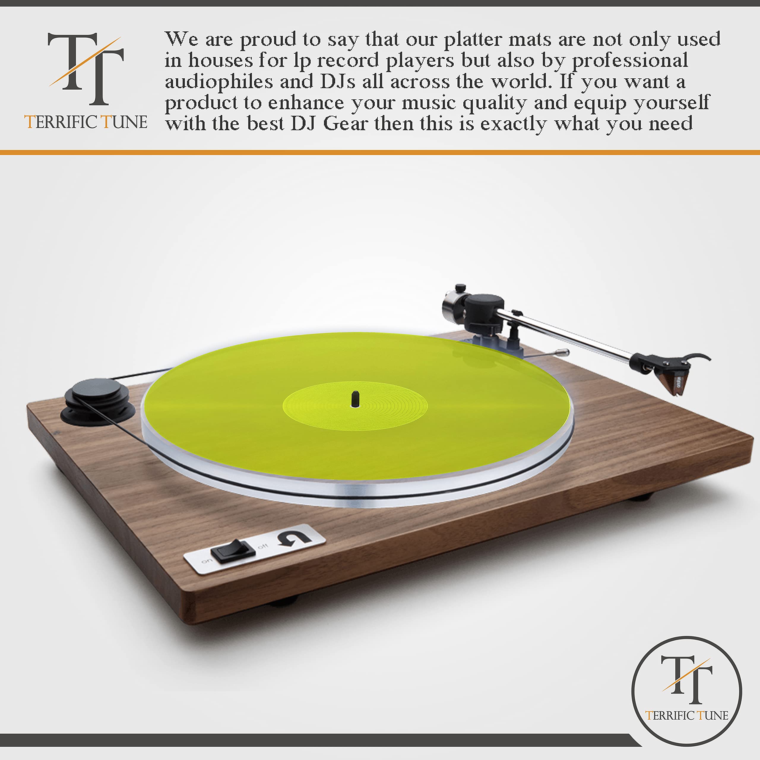 Terrific Tune - Acrylic Turntable Slipmat for Vinyl LP Record Players - Transparent Platter Mat - Anti-Static and 2.7mm Thickness Tighter bass - Reduce Noise & Improve Sound Quality (Green)