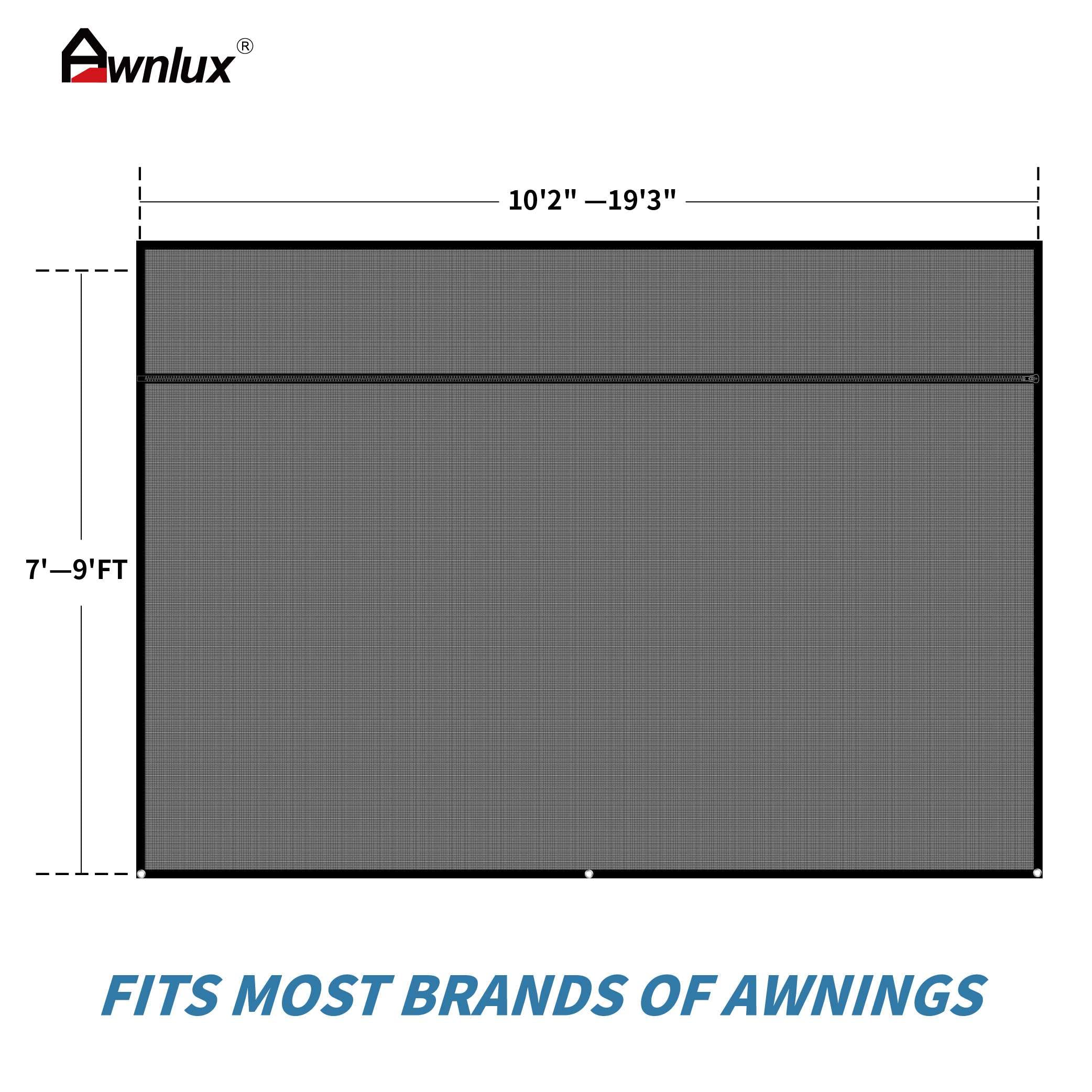 AWNLUX RV Awning Sun Shade Screen with Zipper, 8' X 19' 3'' Black Tentproinc Mesh Sunshade Camper Trailer Awning Shade Screen UV Blocker Completed Kits