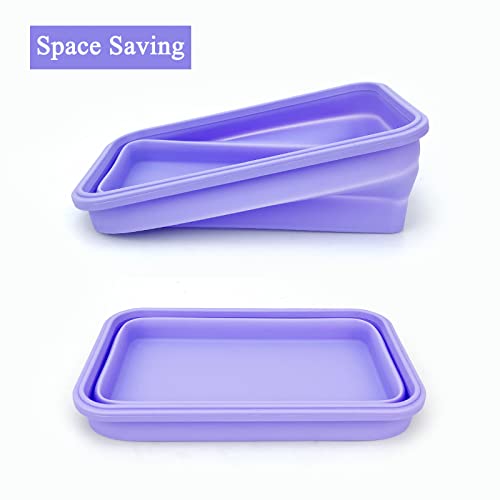 Lunbengo Purple Collapsible Sandwich Container, Silicone Lunch Container Bento Box with Plastic Lid, Microwave Safe, Camping Bowl For Meal Prep, Travel and Hiking, 40oz/1200ML