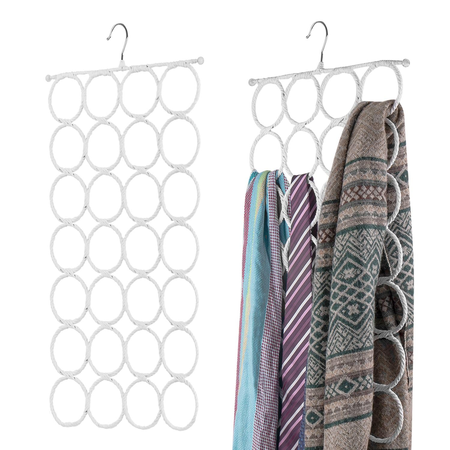 Flexzion Scarf Organizer for Closet - 28 Slot Scarf Hanger Hijab Organizer, Space Saver for Socks, Shawls, Ties, Towels, Belts, Multi Purpose Hanging Rack Storage, 2 Pack Colors May Vary