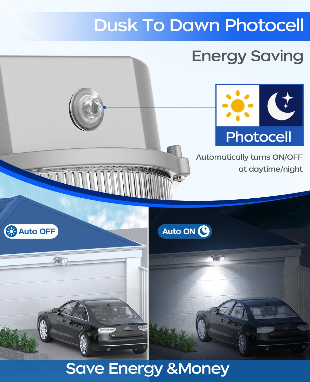 CINOTON 42W LED Barn Light Dusk to Dawn Outdoor Lighting, Silver 4 Pack & Outdoor Solar Landscape Pathway & Wall Lights 4 Pack