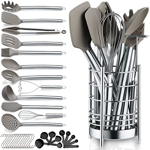 Berglander Kitchen Utensils Set 38 Pieces Non-stick Silicone Cooking Utensils Set, Kitchen Tools Set, Spoon Spatula Set With Sturdy Stainless Steel Utensil Holder, Dishwasher Safe