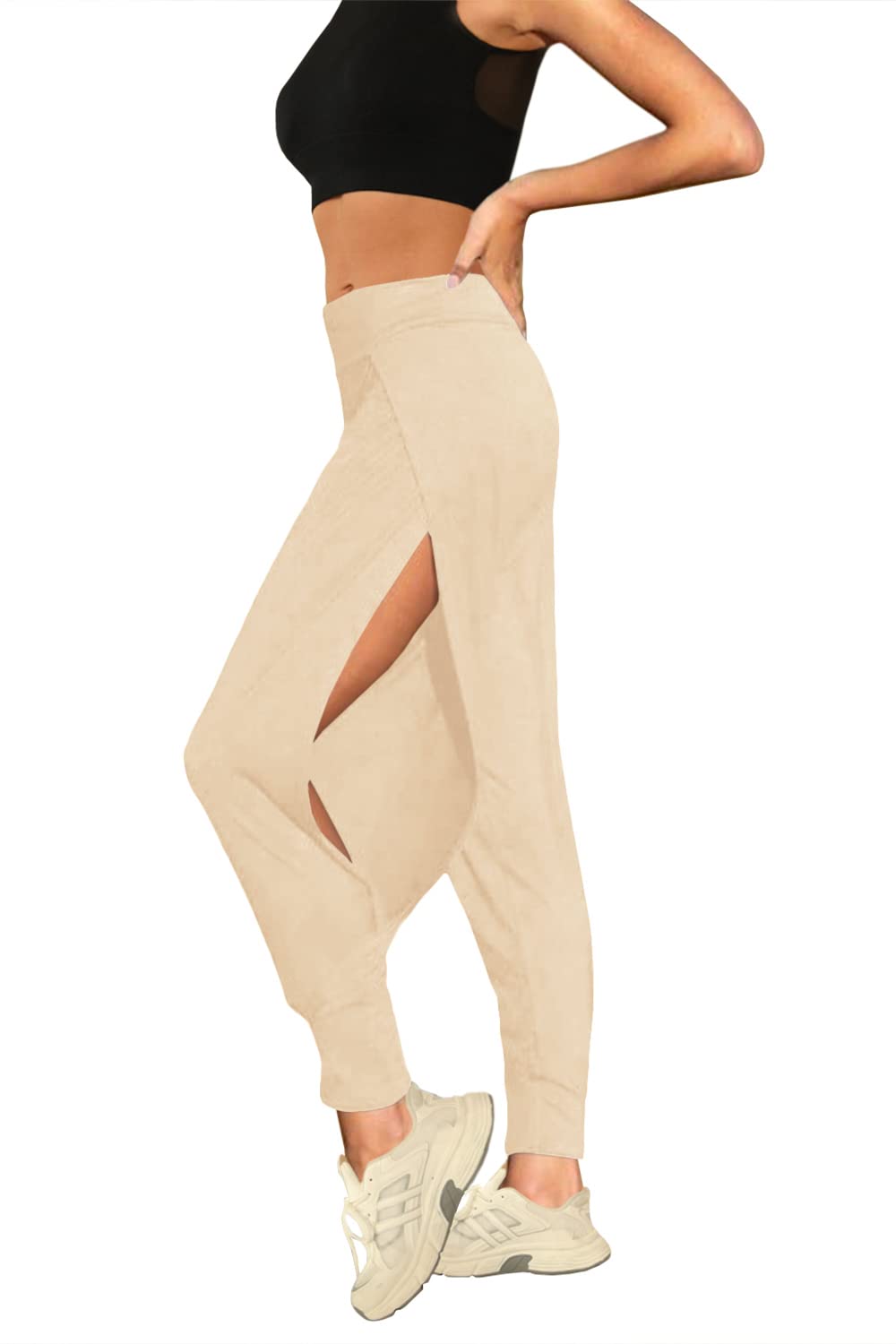 Aurgelmir Women's Casual High Waisted Elastic Loose Fit Yoga Pants Side Split Joggers Active Workout Harem Pants Black