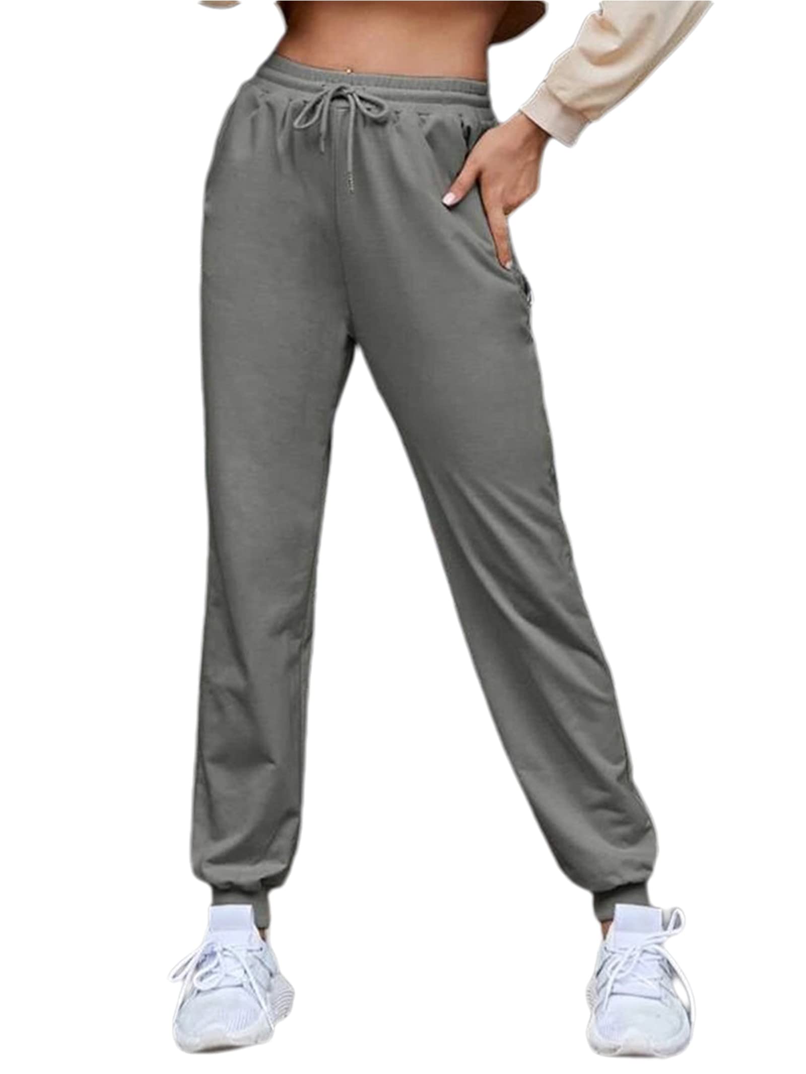 Avanova Women's High Waisted Sweatpants Joggers Workout Lounge Pants with Pockets Grey B Large