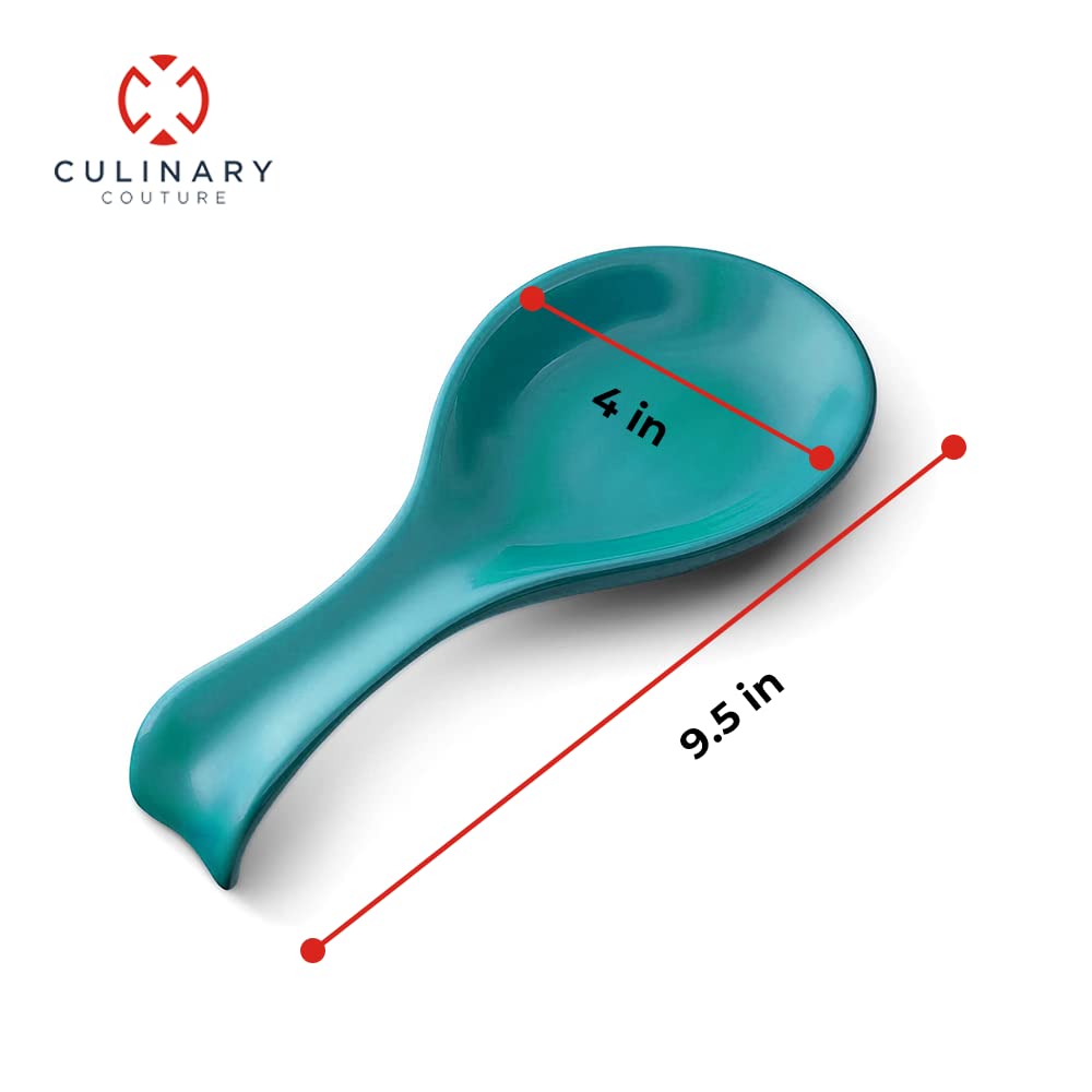 Culinary Couture Ceramic Spoon Rest - Set of 2 - Spoon Holder for Stove Top - Holds Large & Small Spoons, Tongs, Whisk, Ladle & Spatula - Easy to Clean & Dishwasher-Safe - Cooking Accessories - White