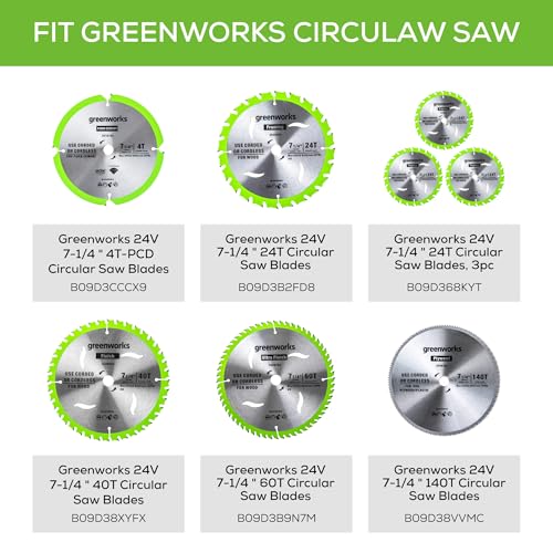 Greenworks 24V Brushless 7-1/4-inch Circular Saw,4,500 RPM,0-45 Degree Bevel Capability,with Charger and 24V 4Ah USB Battery