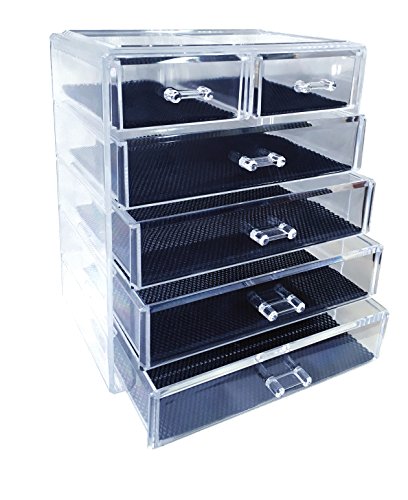 Sodynee Cosmetics Makeup and Jewelry Storage Organizer Case Display Boxes, 4 Large and 2 Small Drawers