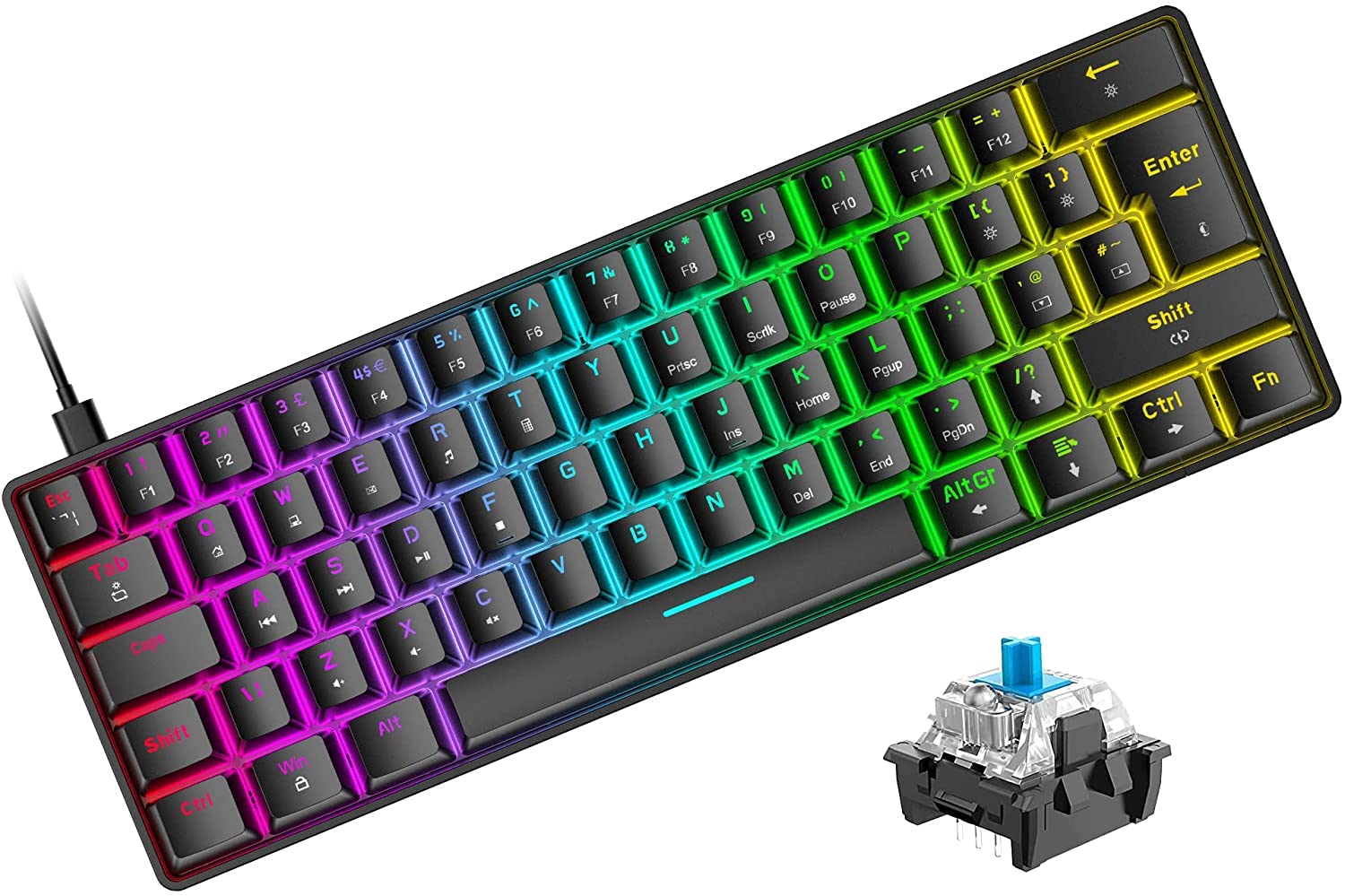 SELORSS Mini 60% Wired Mechanical Gaming Keyboard,22 RGB Chroma Backlit, Compact 62 Full Anti-ghosting Keys, USB C Cable,Replaceable Keycaps,Tactile Switch for Gamer/Typist/Xbox/PC/Win/Mac(Black)