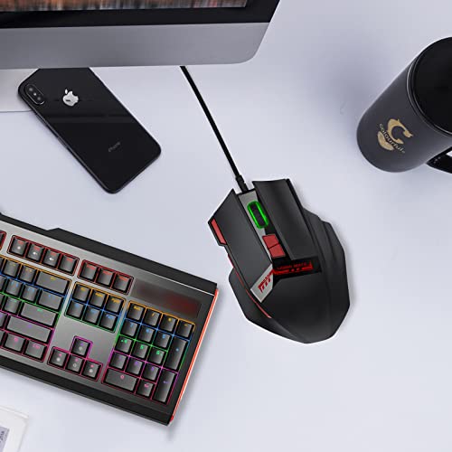 Yolispa USB Wired Mouse 10- Key Gaming Mouse with RGB Light 4- Level Adjustable DPI for Game Daily Office Work