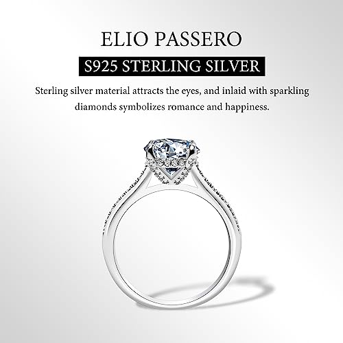 Elio Passero Engagement Rings,S925 Sterling Silver Solitaire 3CT CZ Engagement Rings Round/Oval/Pillow-shaped/Rectangular Promise Engagement Wedding Bands with Side Stones for Women Couple Rings Size4-10