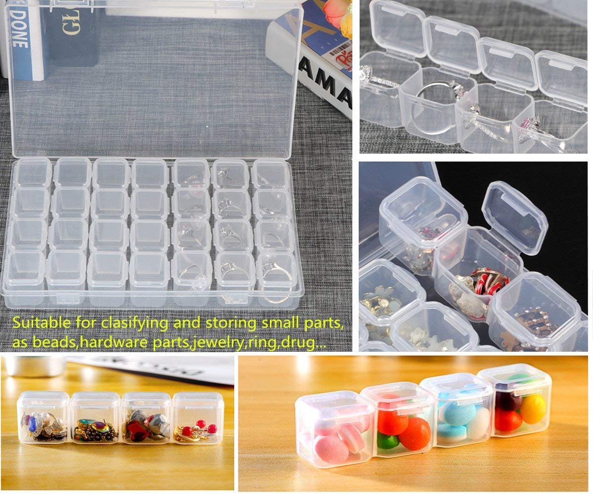 Diamond Painting Embroidery Box 2 Pack 28 Grids Plastic Storage Containers Adjustable Bead Case