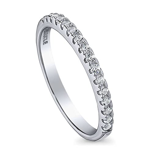 BERRICLE Sterling Silver Wedding Rings Cubic Zirconia CZ Half Eternity Ring for Women, Rhodium Plated Size 8