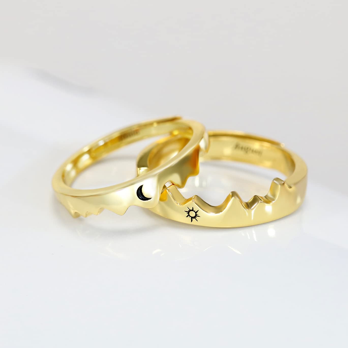 BEOTIMOO 925 Sterling Silver Personalized Matching Rings for Couple Sun Moon Promise Bands Set for Her Him Adjustable Custom Engraved Engagement Wedding Ring