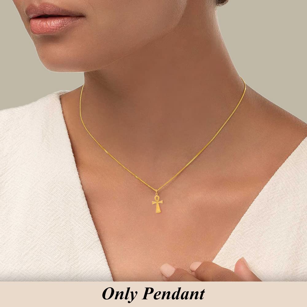 Auriga Fine Jewelry 10k Yellow Gold Flat-Backed Ankh Egyptian Cross Pendant (L- 27 mm, W- 13 mm) Gift for Women