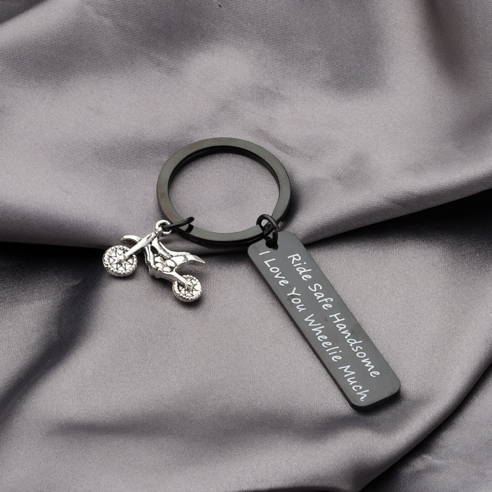 BLEOUK Dirt Bike Driver Boyfriend Husband Gift Ride Safe I Love You Wheelie Much Motorcycle Keychain for Him (RIDE WHEELIE black)