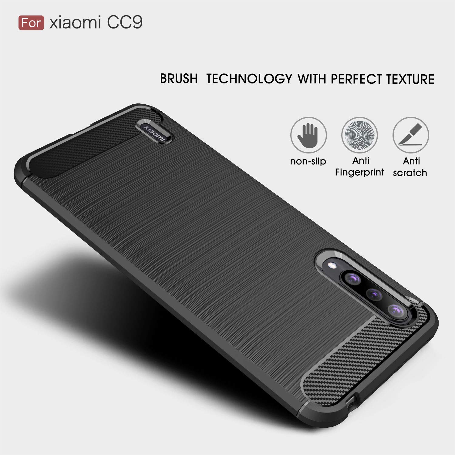Beovtk Xiaomi Mi A3 Lite/Xiaomi Mi 9 Lite Case, Silicone Leather[Slim Thin] Flexible TPU Protective Case Shock Absorption Carbon Fiber Cover for Xiaomi Mi A3 Lite/Xiaomi Mi 9 Lite Case(Navy)
