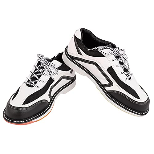 DAMANDO Mens Bowling Shoes, Lightweight Bowling Sport Trainers for Female Leather Lawn Bowls Shoes with Sliding Soles,White,8