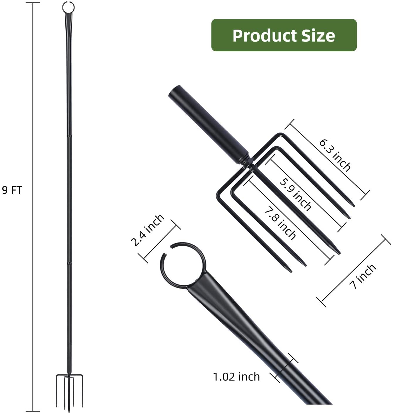 Outdoor String Light Pole, Heavy Duty Light Poles for Outside with Hooks and 4-Prong Fork, Metal Post for Hanging String Lights for Deck, Patio Garden, Backyard, Wedding or Party, 2 Pack