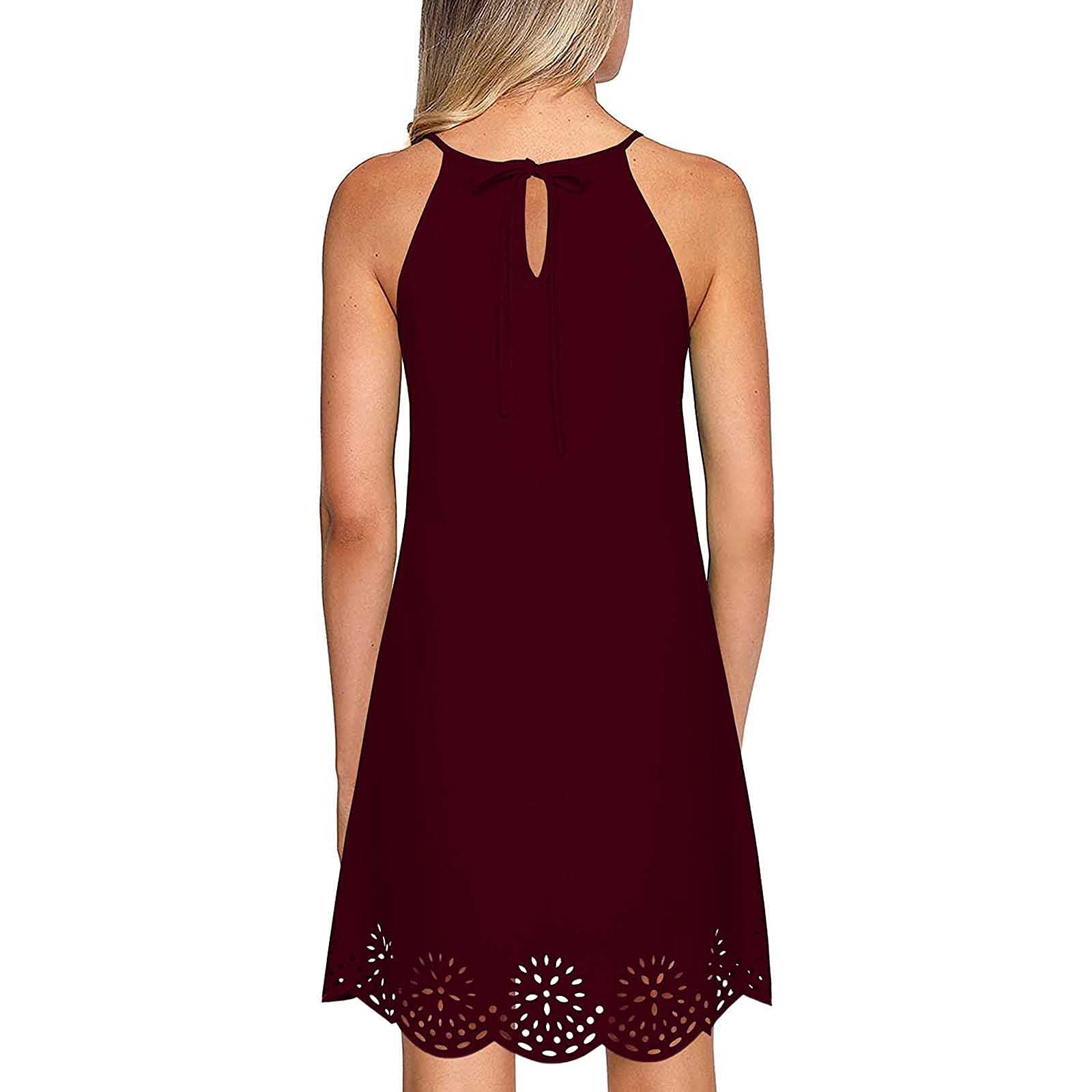 Padaleks Womens Summer Casual Sleeveless Tank Camisole Dresses Plain Racerback Midi Dress Floral Hollow Out Hem