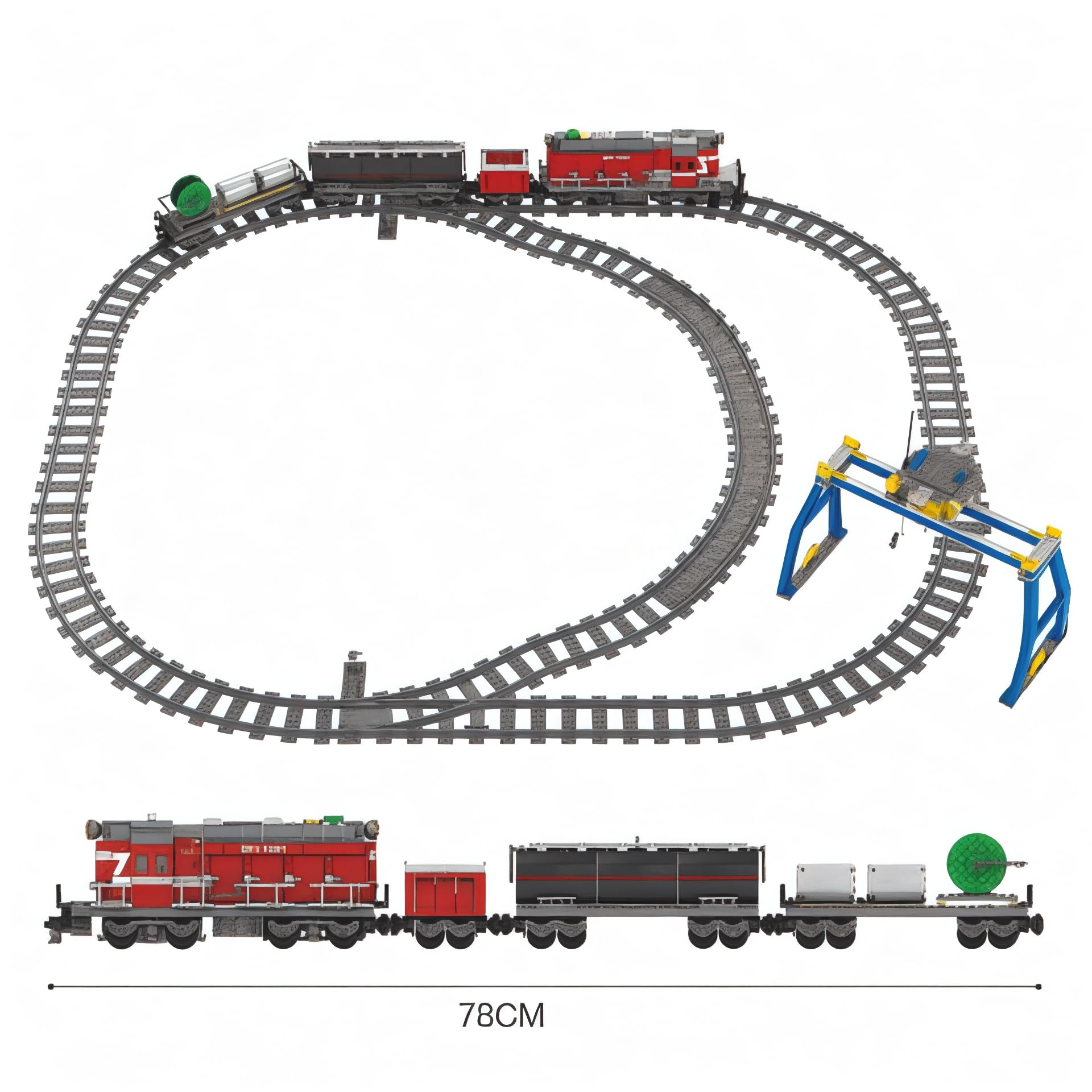 General Jim's Red Diesel Cargo Train Building Blocks Set - 1000+ Piece City Series with Automatic Running System, Railway Tracks, and Truck - Compatible with Major Brick Building Brands