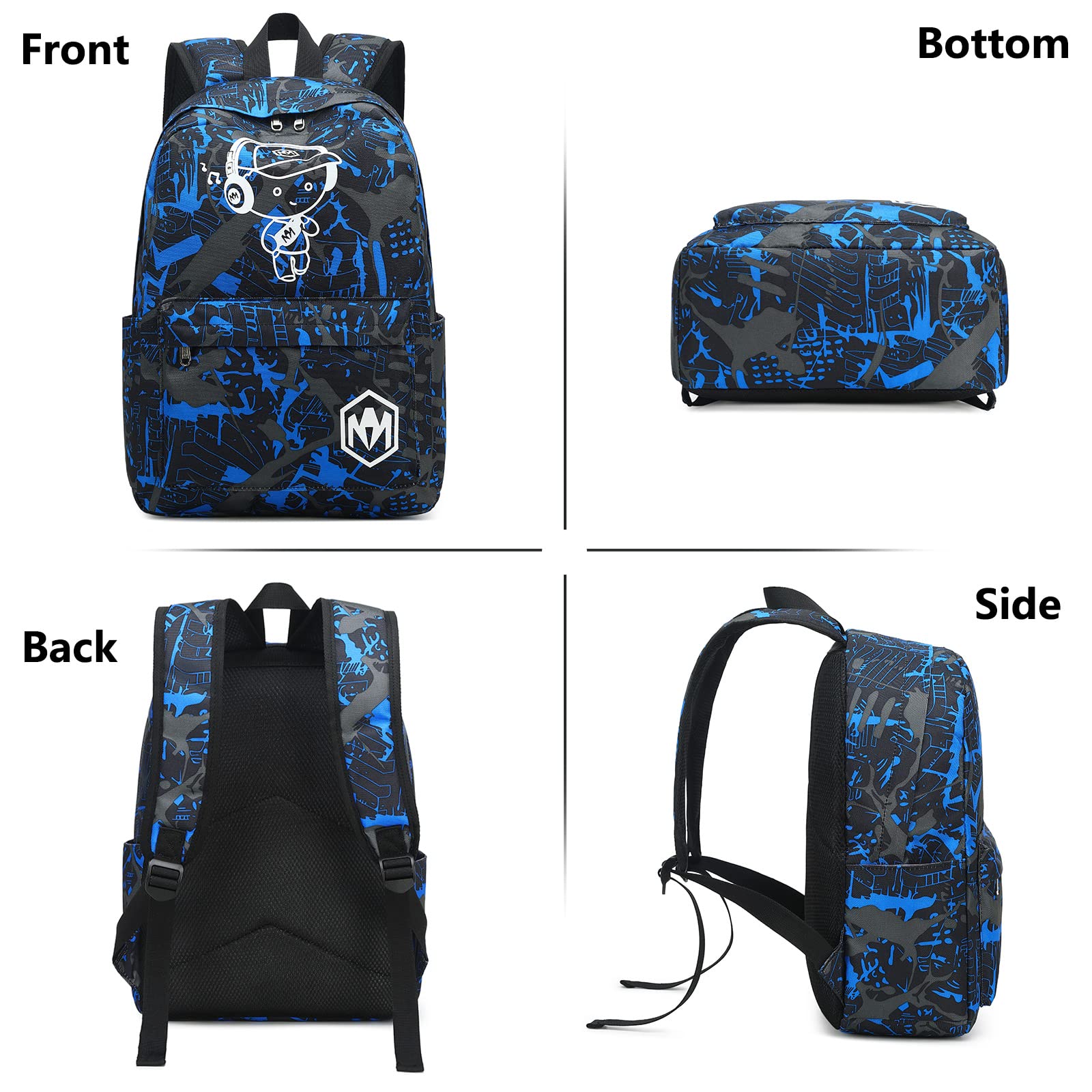 Bluboon Preschool Backpack Kids Kindergarten Boy Backpack With Lunch Box Dinosaur School Book Bags for Elementary Primary Schooler (Navy)