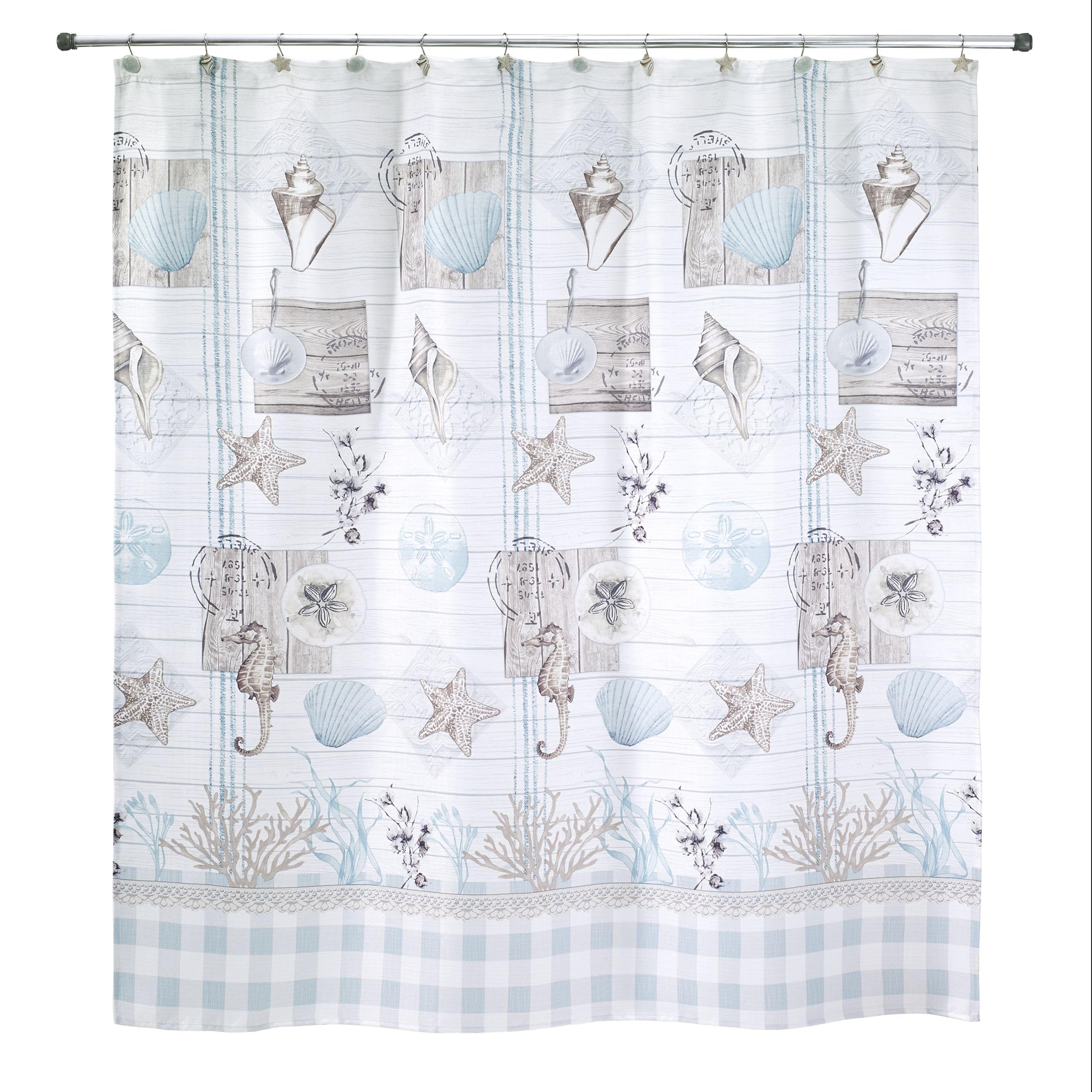 Avanti Linens - Fabric Shower Curtain, Farmhouse Inspired Bathroom Decor (Farmhouse Shell Collection, 72")