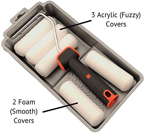 Edward Tools 7 Piece 4β Paint Roller Kit with Tray - Includes Acrylic, Polyester and Foam Paint Roller Covers - Deluxe Plastic Paint Tray - Ergo-Grip Small Paint Roller Frame with Rubber Handle
