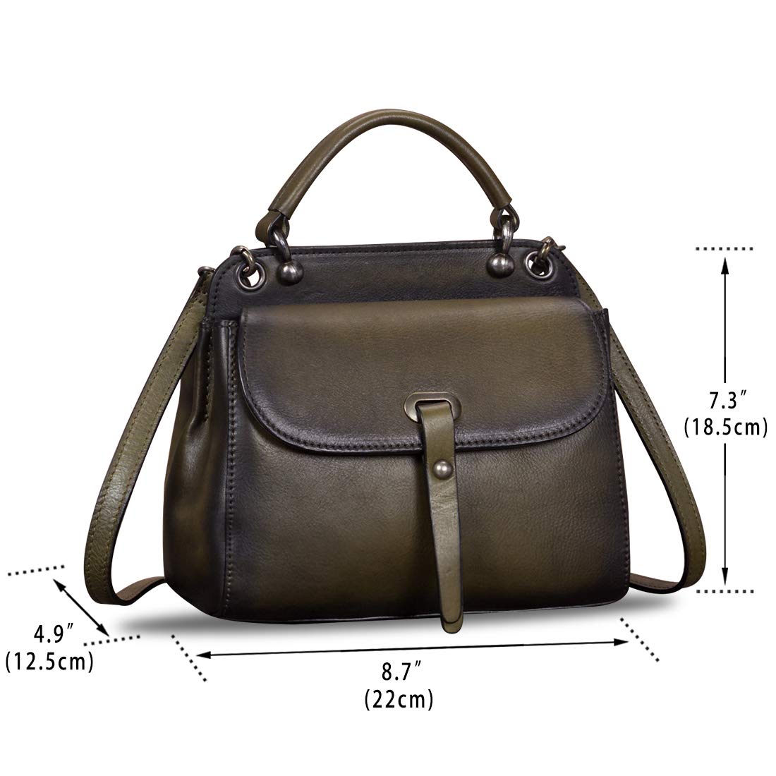 Genuine Leather Crossbody Bag Top-Handle Handbag for Women Vintage Handmade Shoulder Purse (Green)