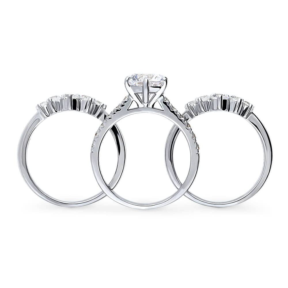 BERRICLE Sterling Silver 5-Stone Wedding Engagement Rings Cubic Zirconia CZ Solitaire Ring Set for Women, Rhodium Plated Size 6