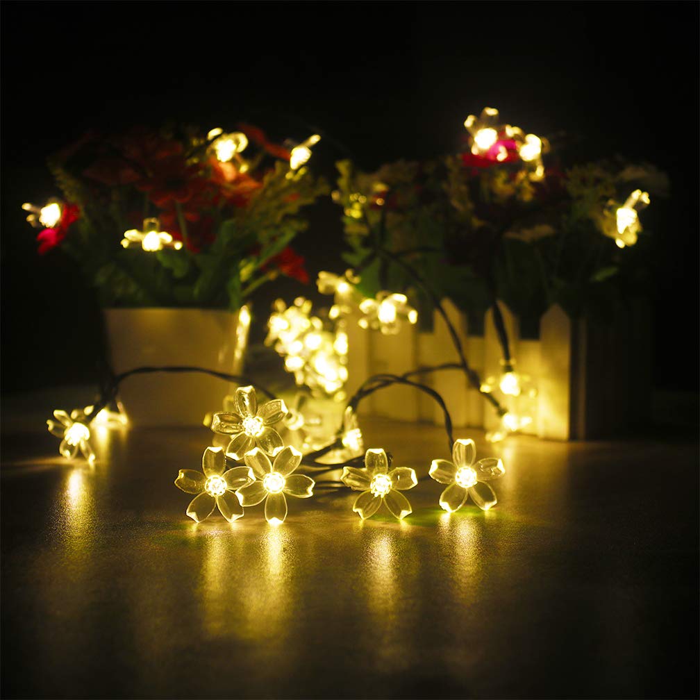 Mankinlu Solar Flower String Lights Outdoor Waterproof 39 FT 100 LED Solar String Lights Solar Cherry Blossom String Lights Solar Garden Twinkle Lights for Home Yard Garden Pergola Decor Warm White