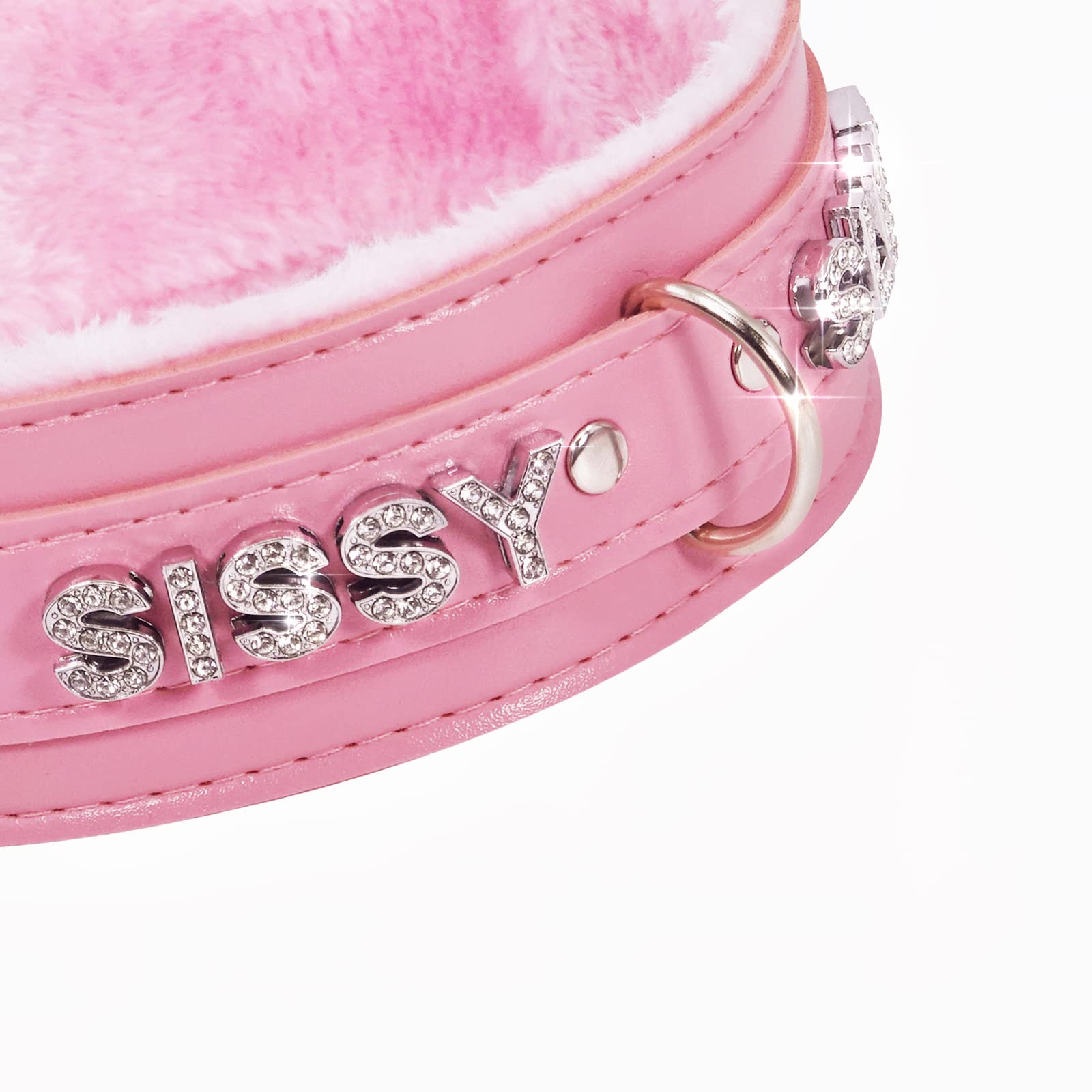 paloli Pink Choker Necklace for Women Leather Collar Fluffy Punk Leash Neck Choker Gothic Cosplay Sexy Jewelries