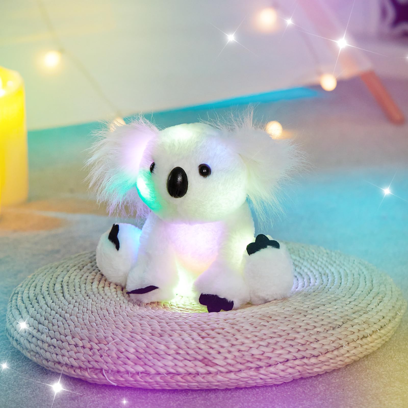 Glow Guards 10'' Light up White Koala Stuffed Animal LED Soft Plush Wildlife Toy with Rainbow Night Lights Ideal Birthday Children's Day for Toddler Kids
