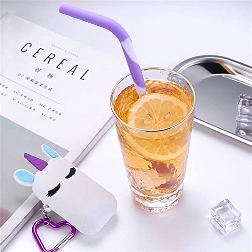 Collapsible Reusable Silicone Straws Portable Folding Drinking Straw Free with Travel Case & Cleaning Brush for Party Travel Household Cold or Hot Straws (B)