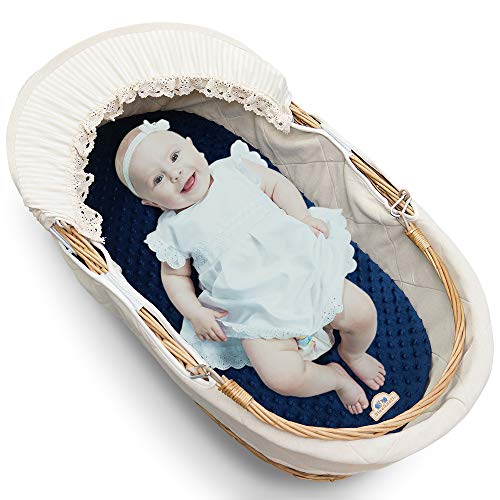 BlueSnail Soft and Strechy Minky Bassinet Fitted Sheet, Cradle Sheets for Bassinet Pad/Mattress 2pk (Bassinet, Navy+Gray)