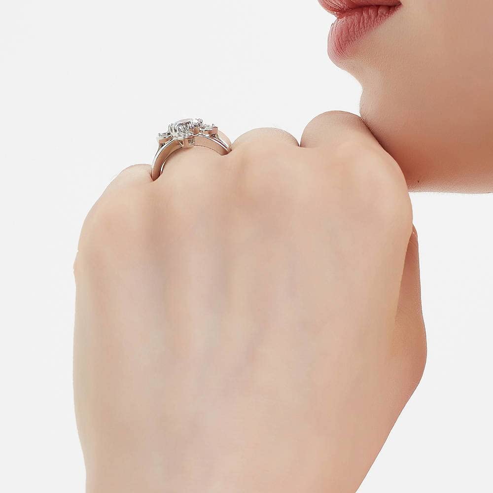BERRICLE Sterling Silver Flower Cubic Zirconia CZ Fashion Ring for Women, Rhodium Plated Size 7