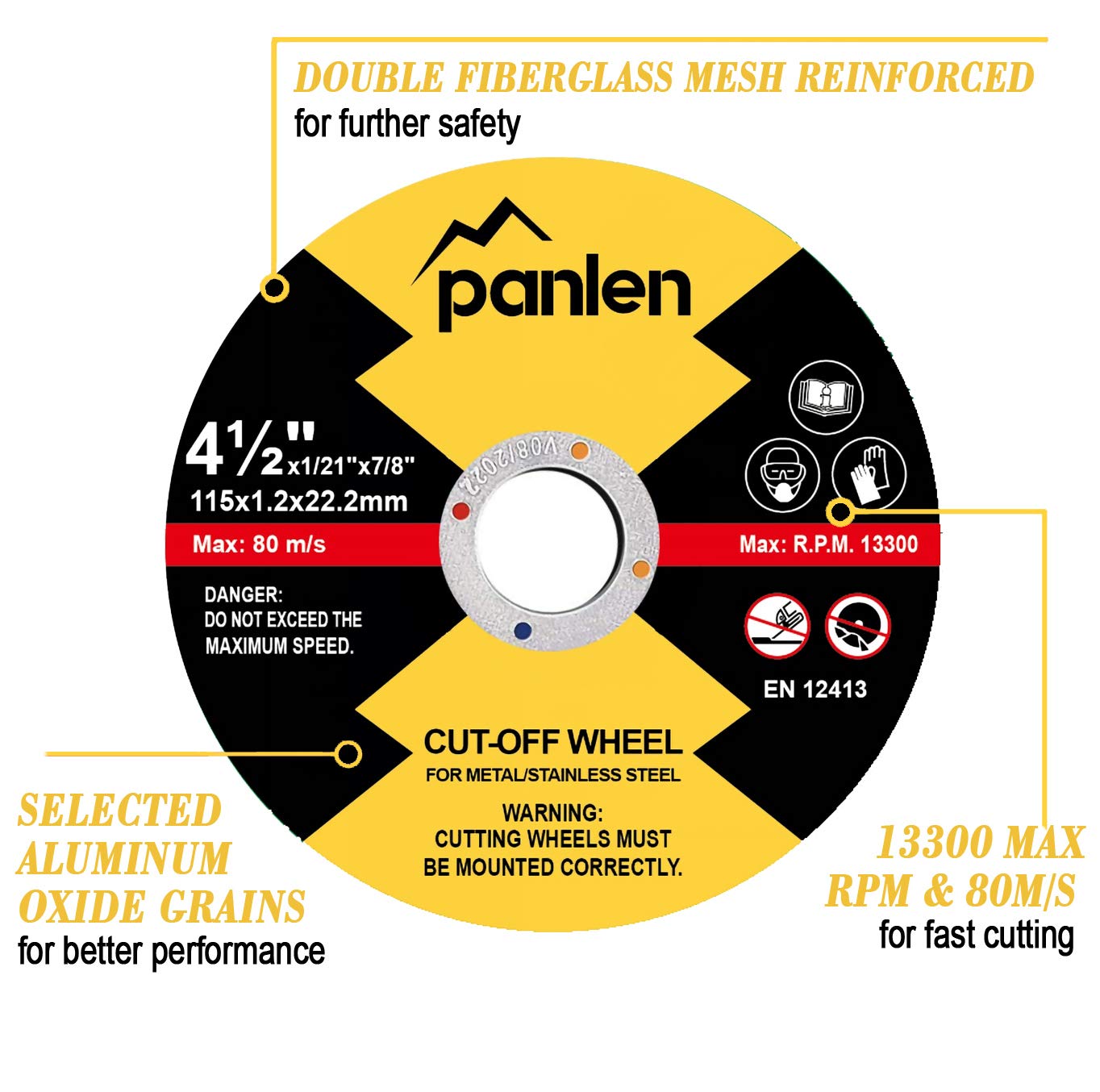 panlen 25 Pack - 4.5" 7/8" Arbor Cut Off Wheels for Metal, Premium Materials Stainless Steel Cutting Wheel, Thin Cut-Off Discs for Angle Grinder