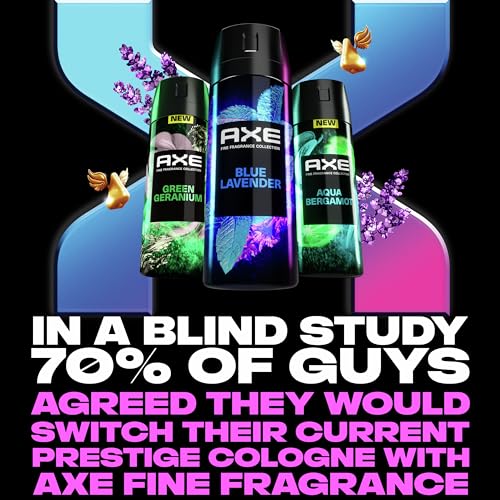 AXE Fine Fragrance Collection Premium Deodorant Body Spray for Men Blue Lavender 3 Count with 72H Odor Protection and Freshness Infused with Lavender, Mint, and Amber Essential Oils 4 oz