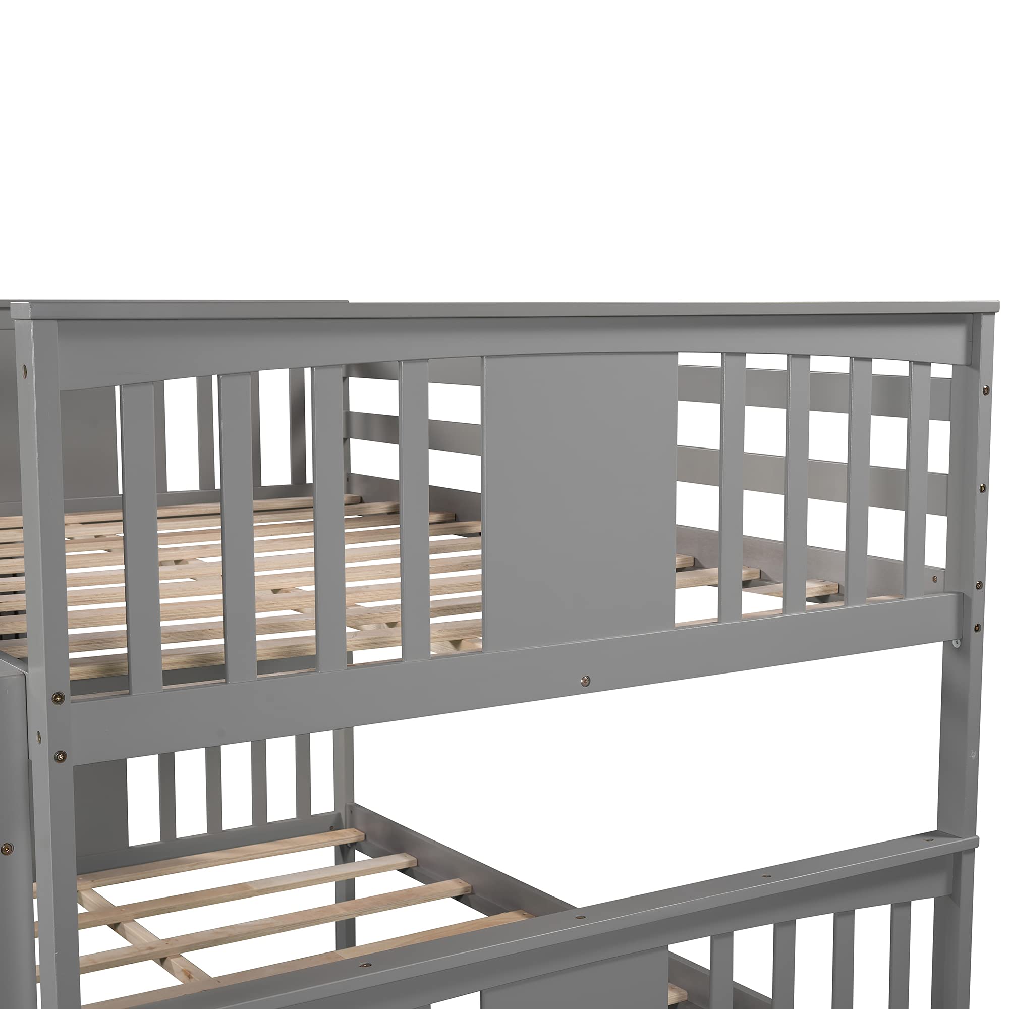 Harper & Bright Designs Full Over Full Bunk Bed with Trundle, Solid Wood Bunk Bed with Ladder for Bedroom, Guest Room Furniture – Gray