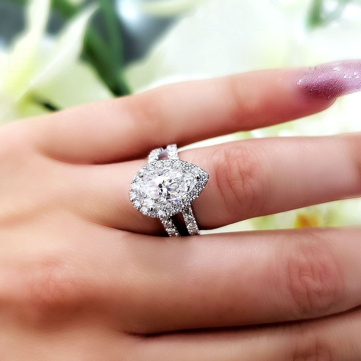 Blocaci Pear Shaped Engagement Rings for Women Platinum Plated Silver 1 Carat Center Moissanite Teardrop Women's Engagement Rings Wessing Anniversary Rings with Text Engraving(size 7