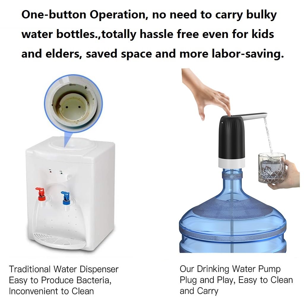Myvision 5 Gallon Jug Portable Water Dispenser, Water Bottle Pump 5 Gallon Water Dispenser, USB Charging Electric Drinking Portable Water Dispenser, 2-5 Gallon Water Bottle Switch-Black