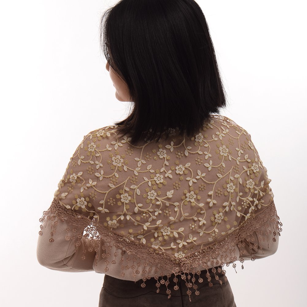 BLESSUME 1pc Women Triangle Pattern Veil Classic Mantilla Soft Lace Chapel Veil