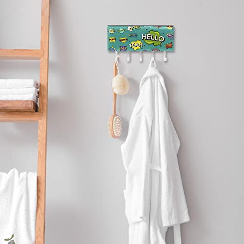 Collection of Explosion Comic Mail Holder Organizer and Key Hooks PU Front, Self Adhesive Key Rack with 5 Hooks Perfect for Entryway, Hallway,Bathroom ,Kitchen