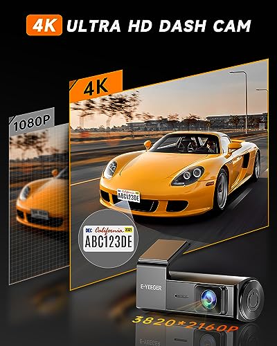 Dash Cam 4K WiFi Front Dash Camera for Cars, E-YEEGER Car Camera 2160P Wireless Mini Dashcams with App, Driving Recorder with 24H Parking Mode, Night Vision, G-Sensor, Free 32G Card, Support 256G Max